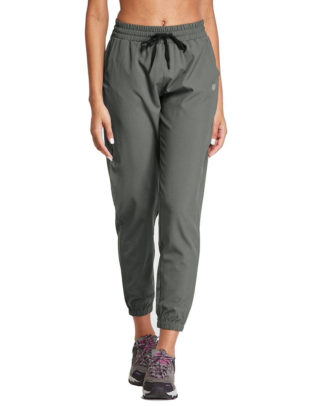 FitsT4 Women's Lightweight Hiking Pants Quick Dry Drawstring Joggers Ankle Pants with Pockets Charcoal Size M