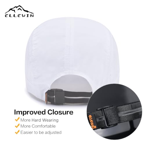 ELLEWIN Unisex Baseball Cap UPF 50 Unstructured Hat with Foldable Long Large Bill, A-white-ellewin Logo, M-L-XL