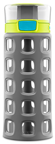 Ello Dash Tritan Plastic Kids Water Bottle with Silicone Sleeve, 16 oz, Grey
