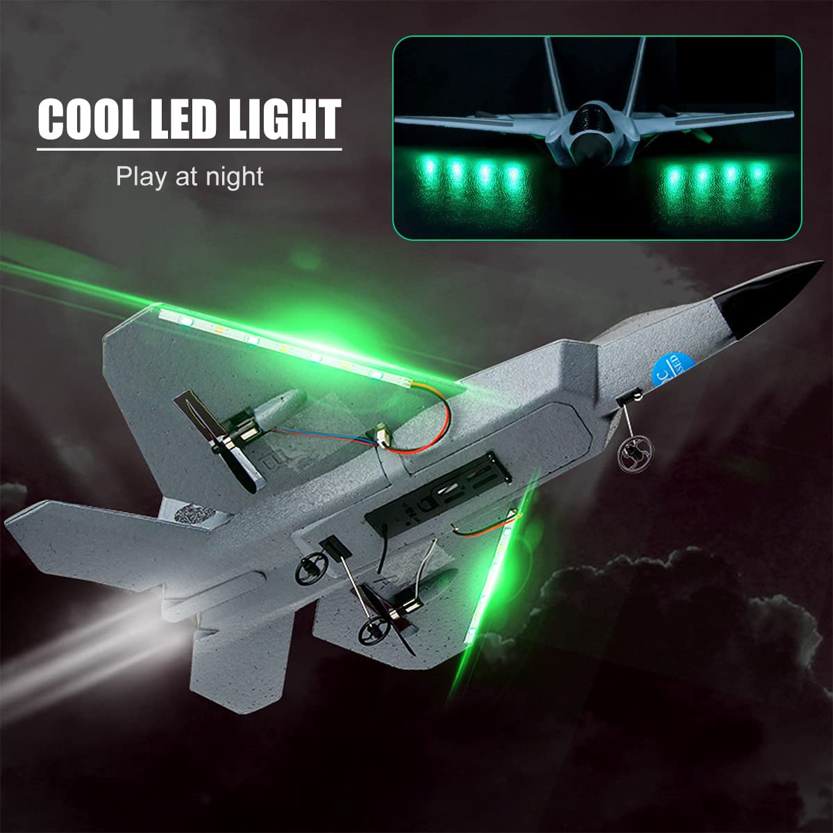fisca RC Plane Remote Control F-22 Fighter Raptor Airplane with Lights, 2.4Ghz 2CH Foam Drone Ready to Fly Aircraft Toy for Kids and Adults