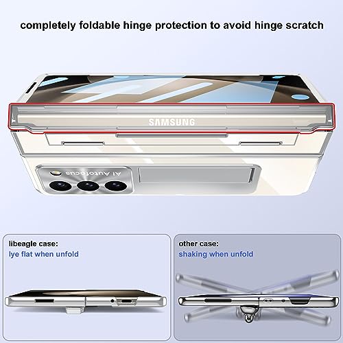 Libeagle Compatible with Samsung Galaxy Z Fold 5 Case with Innovative Hinge Protection, Detachable S Pen Holder & Capacitance Pen, Non-Yellow Clear Back, Screen Protector, Stand Cover 5G 2023, Silver