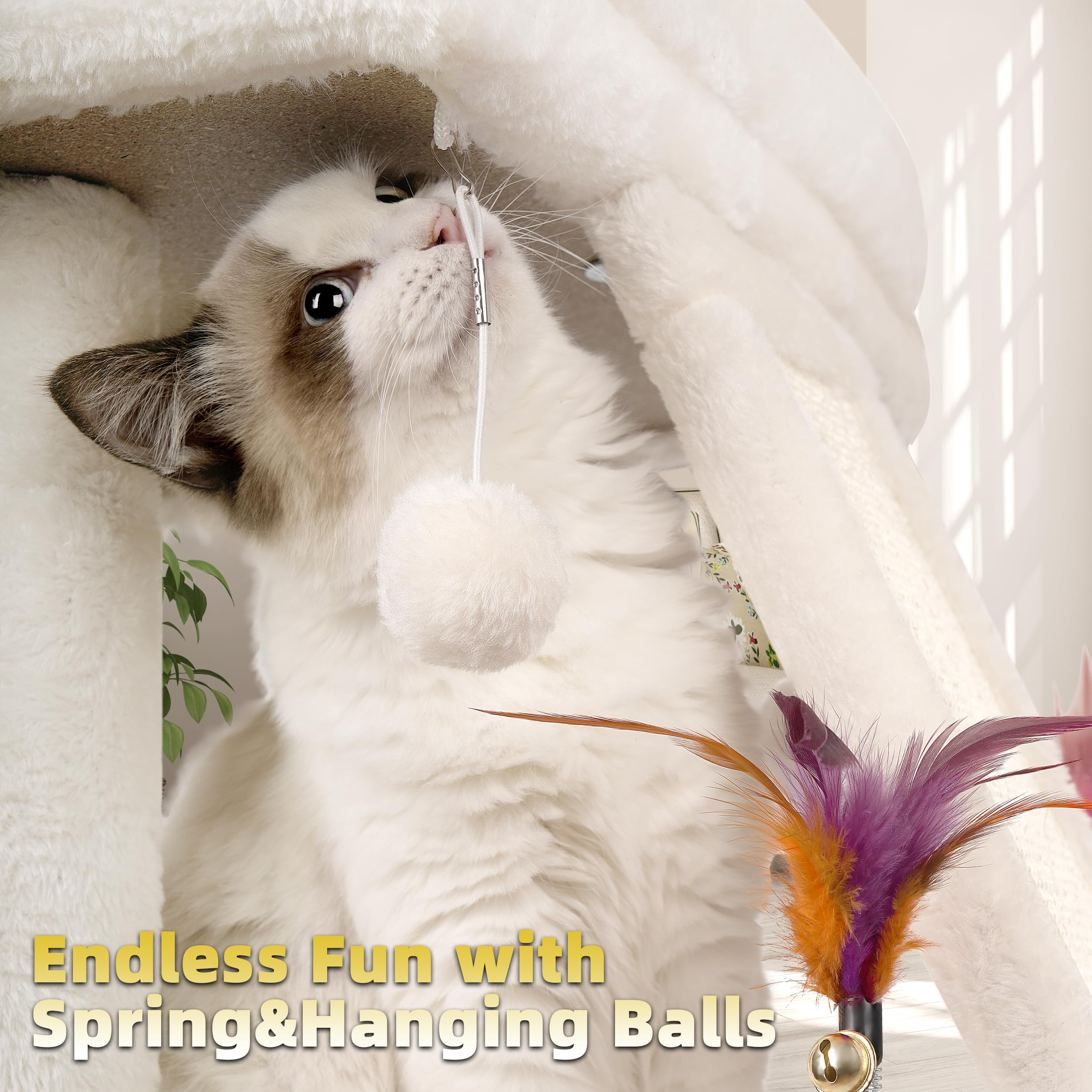 TWDEPART Cat Tree Cat Tower with Cat Scratching Post for Indoor Cats,Activity Centre Climbing Tree Cat Furniture with Playful Toy Balls,Beige