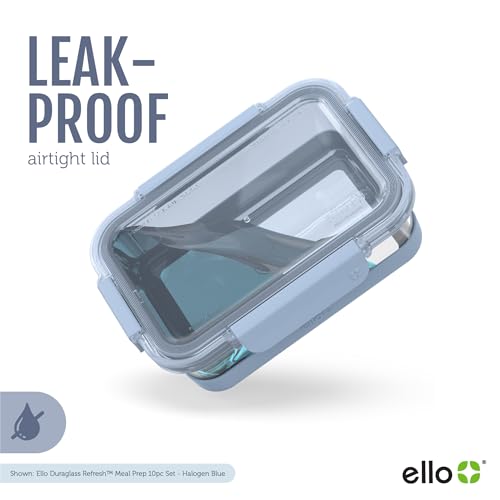 Ello Duraglass 10Pc Glass Meal Prep Container Set with Silicone Boot, Airtight Lids - BPA-Free, Dishwasher Safe