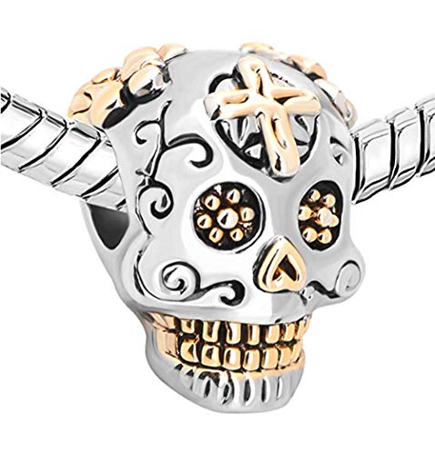 Fit Pandora Charms Silver Plated Skull Cross Silver Plated Dia De Los Muertos Beads