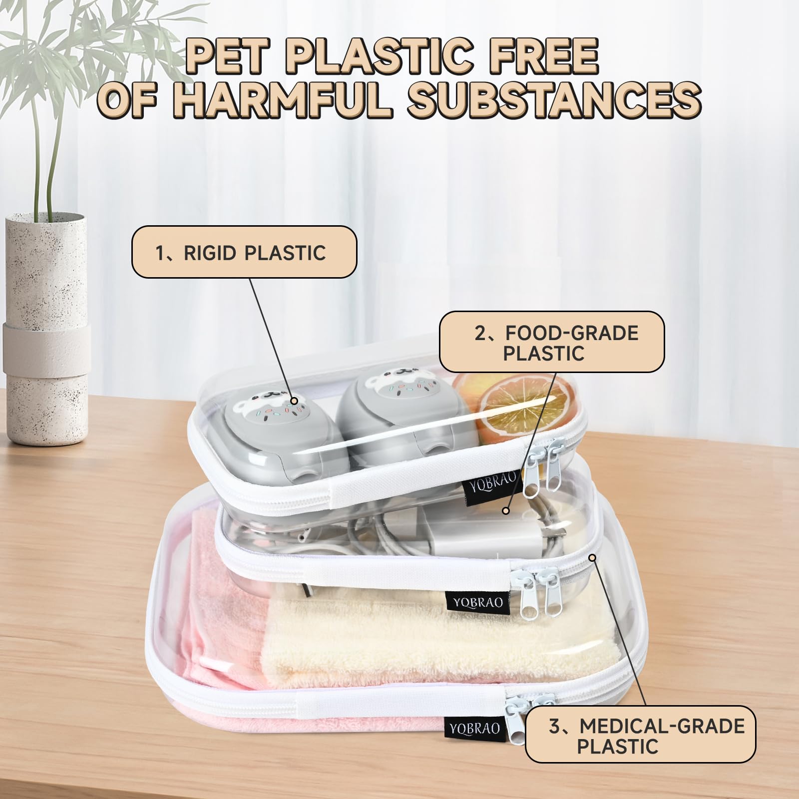 Set of 3 Transparent Zippered Storage Boxes – Hard Shell Zippered Organizers, Waterproof Scratch-Resistant PET Material, Ideal for Small Items, Blocks, Puzzles, Cosmetics, and School Supplies,etc