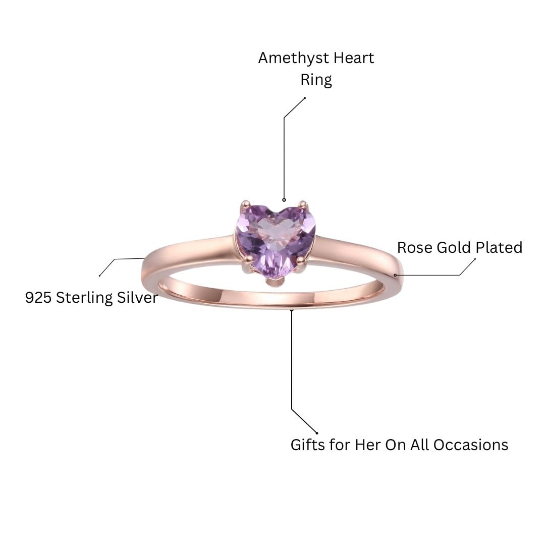 Fine Color Jewels Genuine Pink Amethyst Solitaire Heart Ring Rose Gold Plated Silver Pink Amethyst Ring Stunning Ring