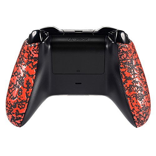 eXtremeRate® Textured Red Back Panels, Comfortable Non-slip Side Rails, 3D Splashing Handles, Game Improvement Replacement Parts for Xbox One Standard Controller Model 1537/1697