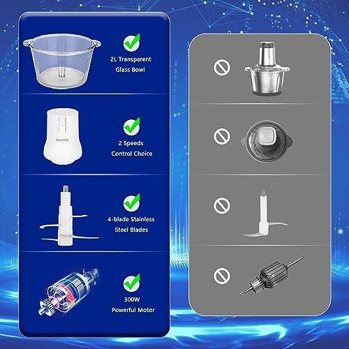 Electric Food Processor, 2L Meat Grinder with 2 Speed Food Chopper & Vegetable Chopper, 8 Cup with Powerful 350W Food Chopper for Vegetables, Fruits, Meat, Nuts, Beans, etc(4 Sharp Blades)