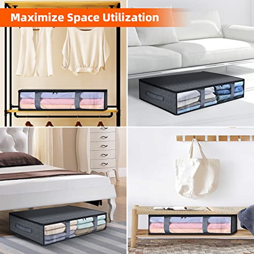 Uidducpu Clothes Storage Bags Under Bed Storage Containers,Foldable Storage bins with Clear Windows and Reinforced Handles,for Clothing, Blanket, Sweaters, Comforter,Toys,Grey, 4-Pack