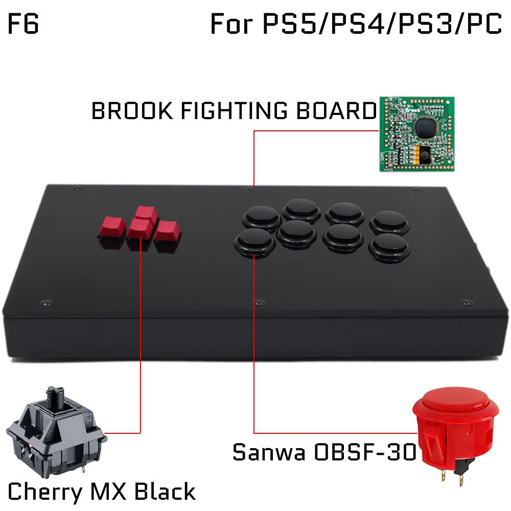 FightBox F6-PS Keyboard Button Arcade Joystick Game Controller for PS4/PS3/PC Sanwa OBSF-30 Cherry MX Black