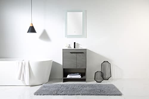 Fine Fixtures Bathroom Vanity with Integrated Ceramic Sink - Bathroom Vanity with Sink & Modern Knob Design - Bathroom Vanities with Sturdy Marble Top & Soft Closing Doors (24 Inch) Grey