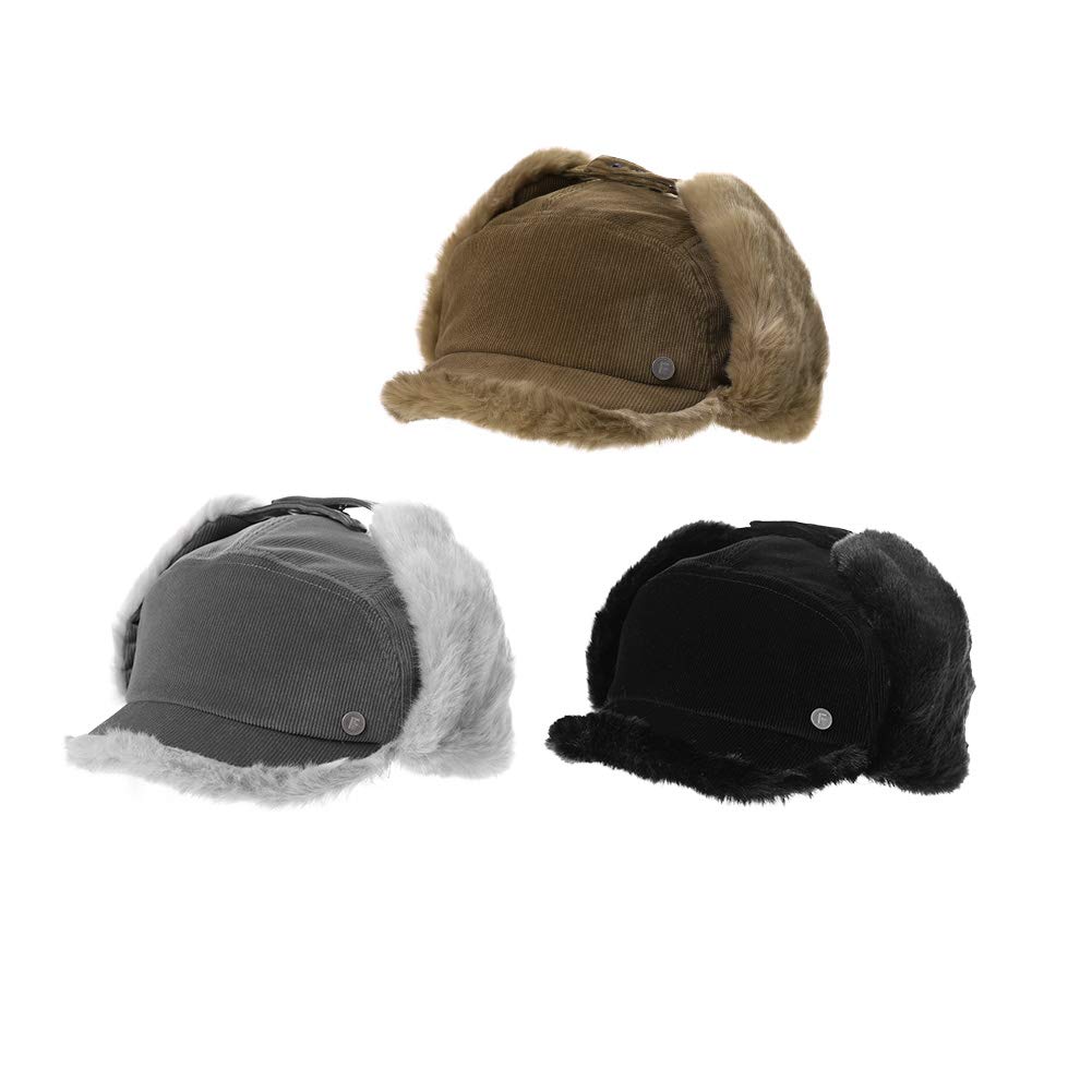 Fancet Womens Winter Fitted Faux Fur Corduroy Earflap Dad Elmer Fudd Hat Baseball Cap Brown