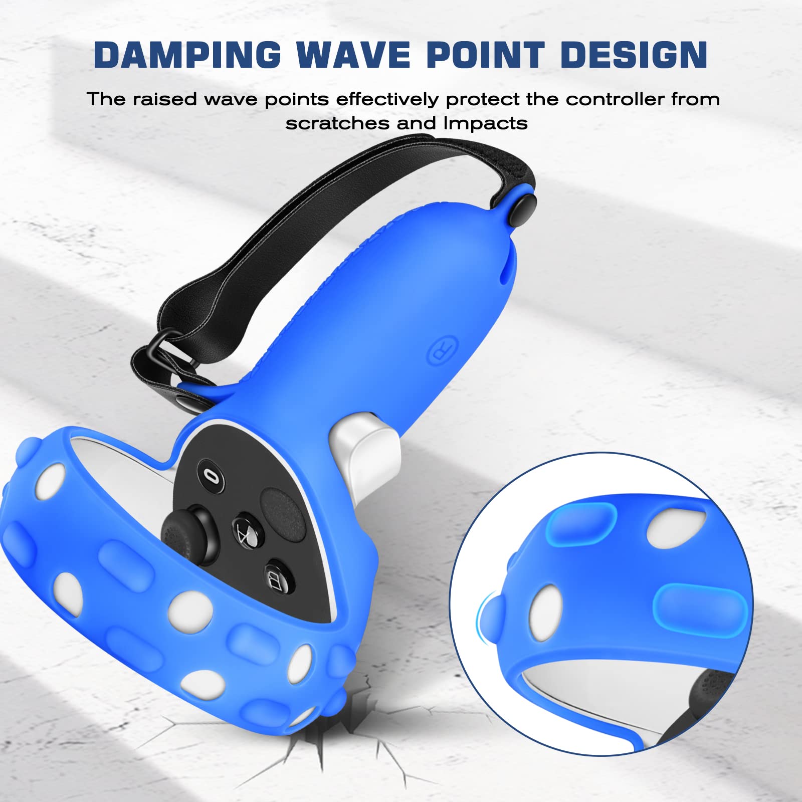 FINPAC Silicone Touch Controller Grip Cover for Quest 2, Protective and Anti-Slip VR Gaming Headset Controller Sleeve Cover (Blue)