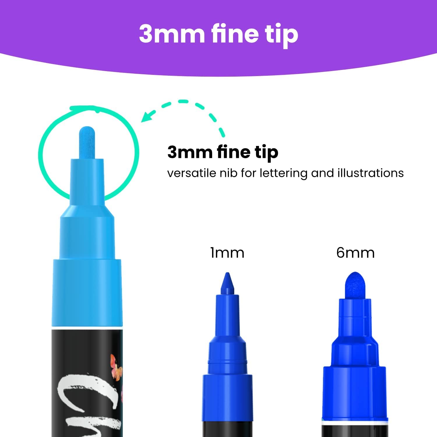 Fine Tip Chalk Markers - Pack of 40 (Neon, Classic & Metallic) Chalk Pens - For Chalkboard, Blackboard, Window, Labels, Bistro, Glass - Wet Wipe Erasable - 3mm Reversible Tip