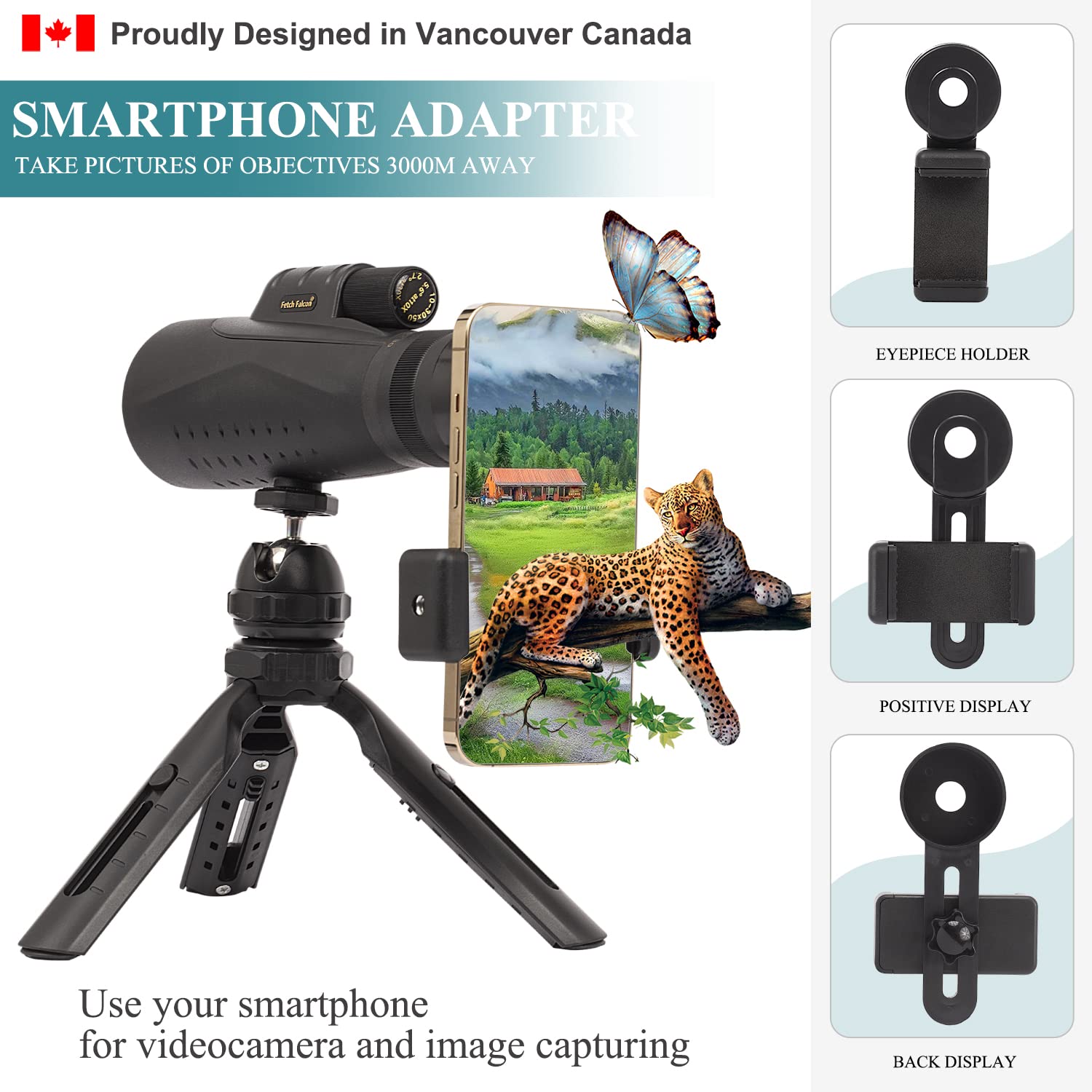 Fetch Falcon 20-60X80 Prism Silver-PLATED HD BAK4 Spotting Scopes (Water-Resistance Long Range Spotting) with Metal Tripod and Carry Bag (20-60X80 without Phone Holder)