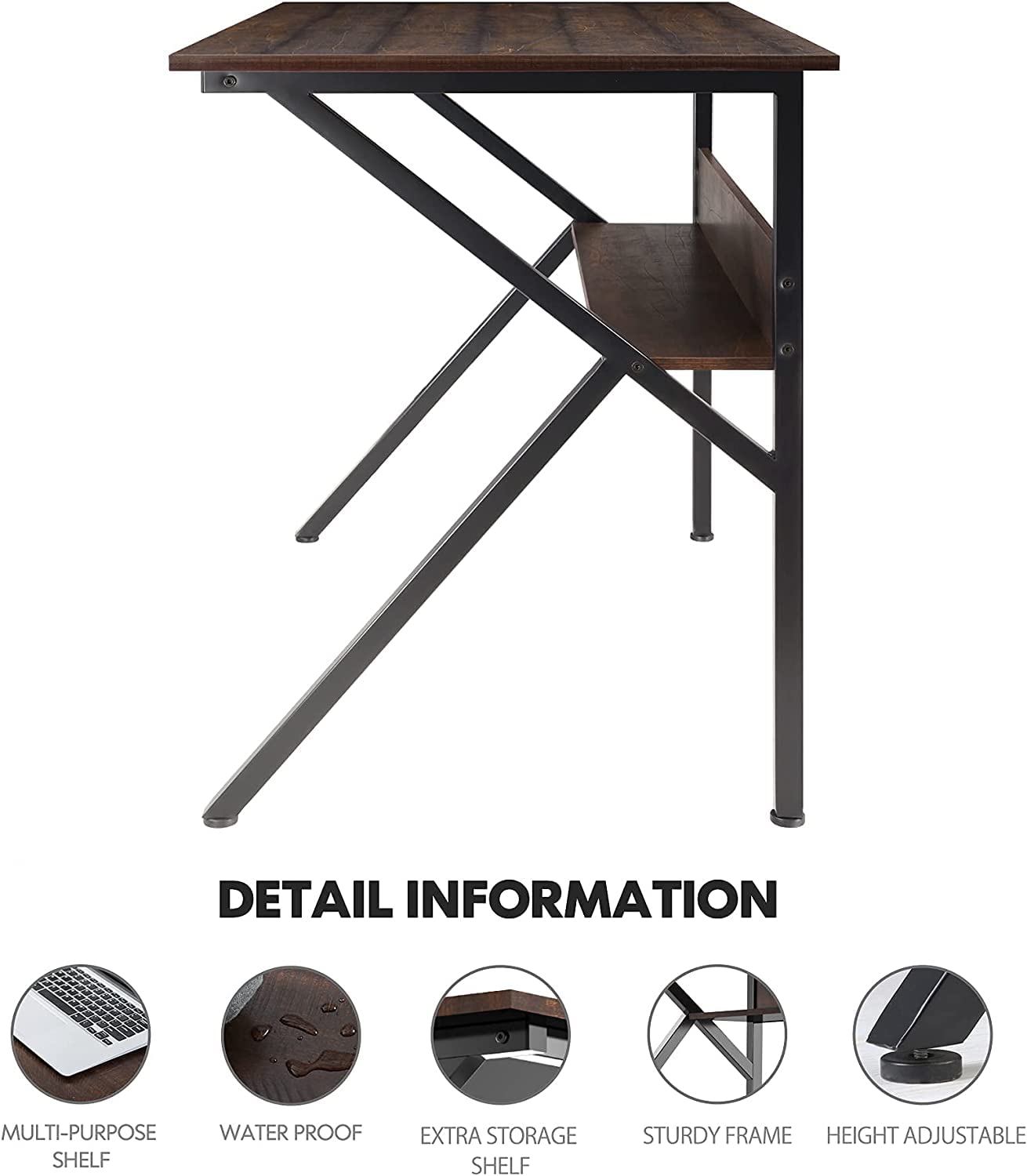 FITUEYES Gaming Computer Desk with Blue LED Light, 27" Sturdy Writing Tables with Storage Shelf for Home and Office