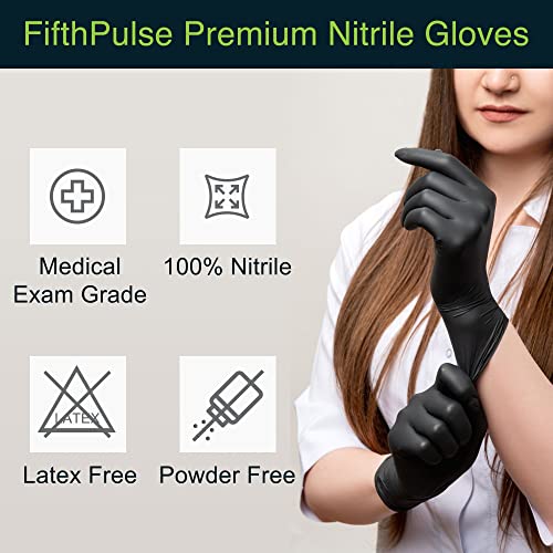 FifthPulse Black Nitrile Medical Gloves Small, 100 Count - Surgical Grade Latex Free Disposable Gloves Small Rubber Gloves (Guantes Desechables)