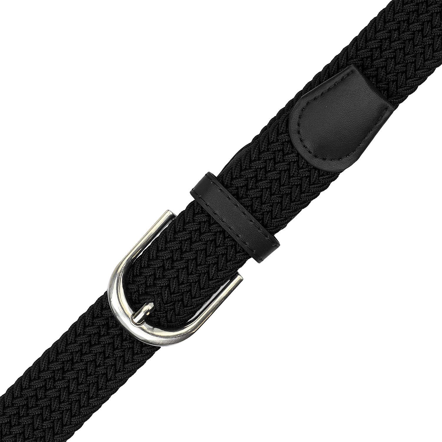 Falari Men Women Multicolored Elastic Stretch Braided Belt Canvas Fabric Woven No Holes Belt (1003 - Black, Medium)