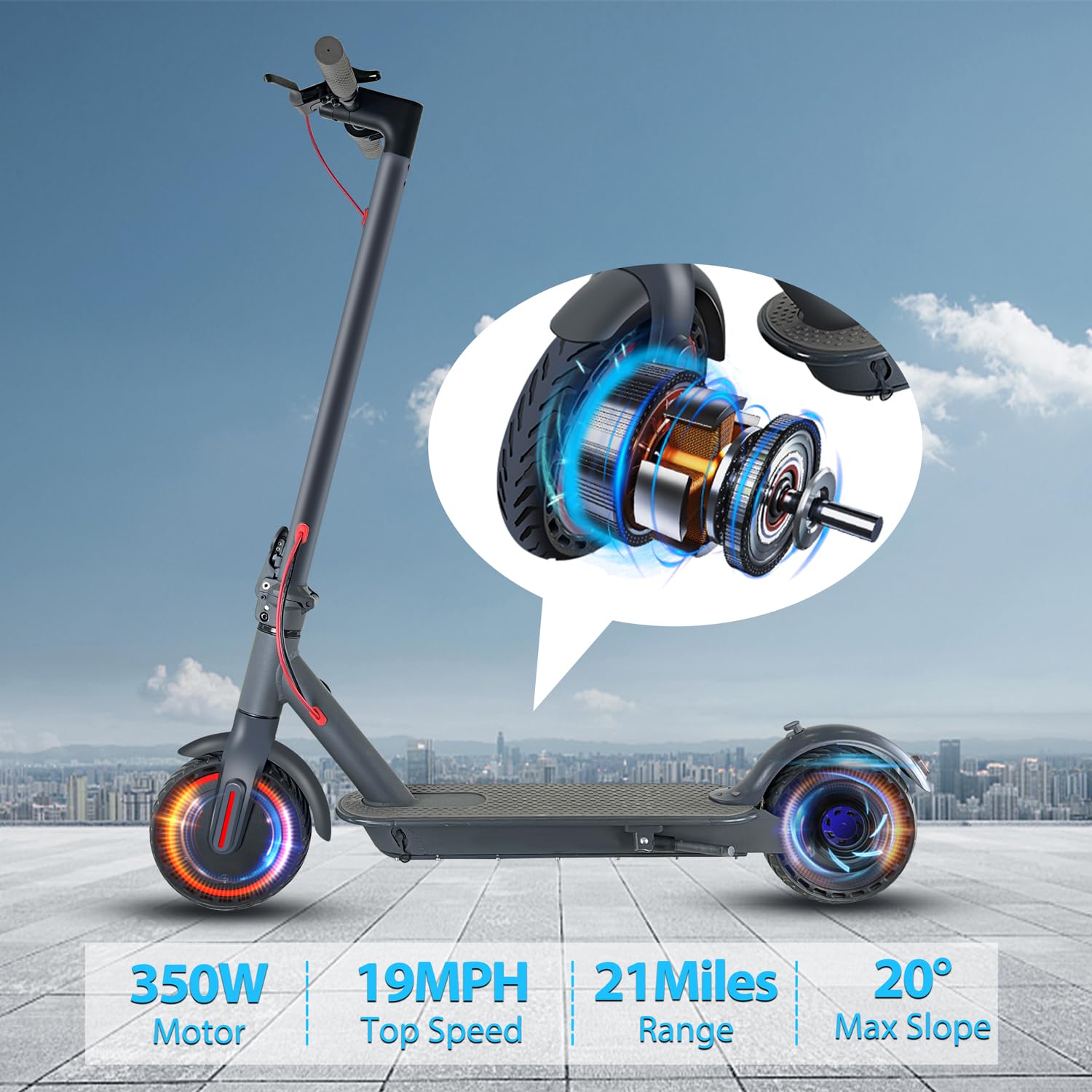 Evdekoru Electric Scooter for Adult, 350W Motor Portable Folding Commuting Scooter for Adults, Up to 19 Mph & 19-21 Miles Long-Range, 8.5''Tires, Double Braking, LED Display E Scooter with App Control