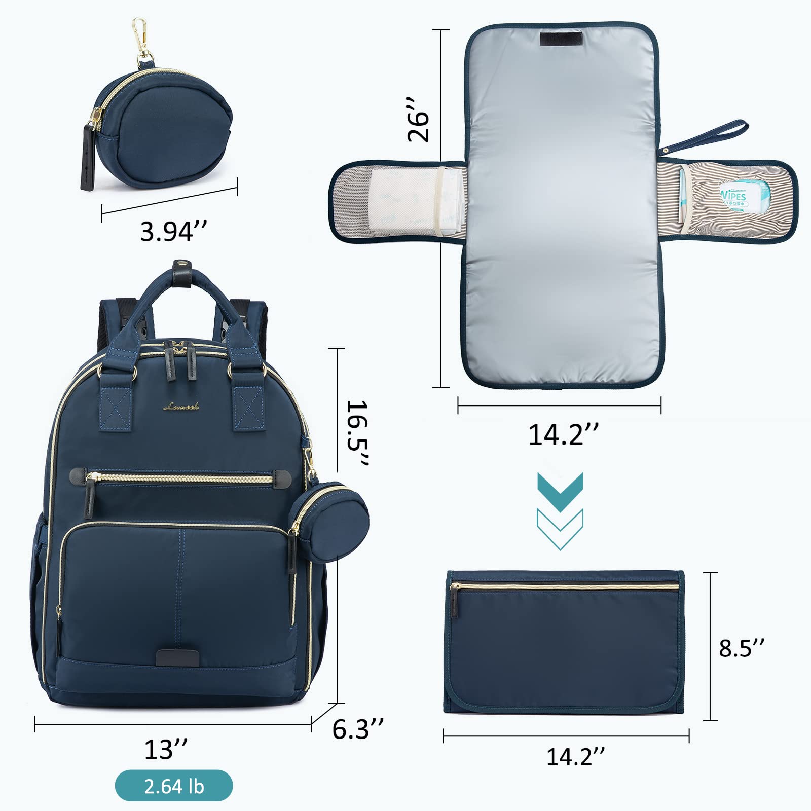 LOVEVOOK Diaper Bag Backpack, Diaper Backpack with Portable Changing Pad & Pacifier Case,Multipurpose Travel Back Pack for Moms Dads, Blue