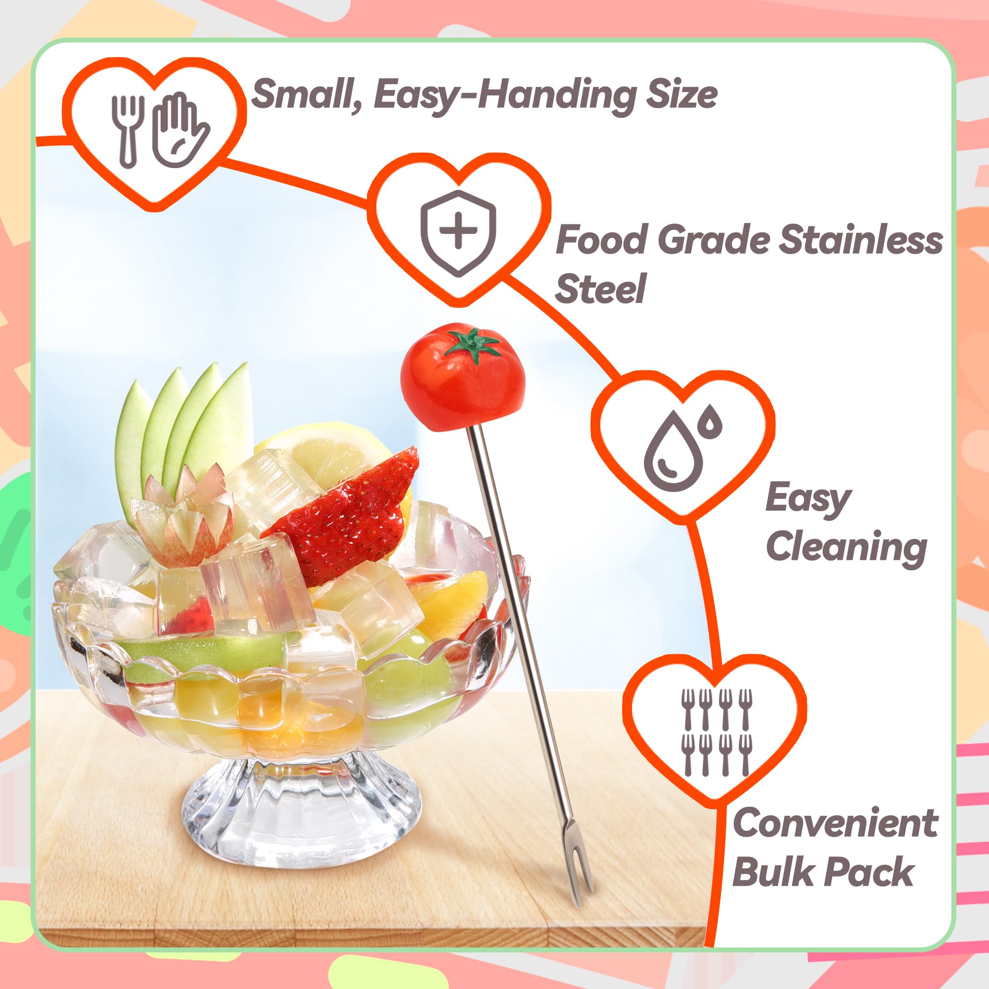 Set of 5 Tomato Stainless Steel Fruit forks and 1 Tomato Holder, Fruit Forks Dessert Forks Salad Forks Food Picks