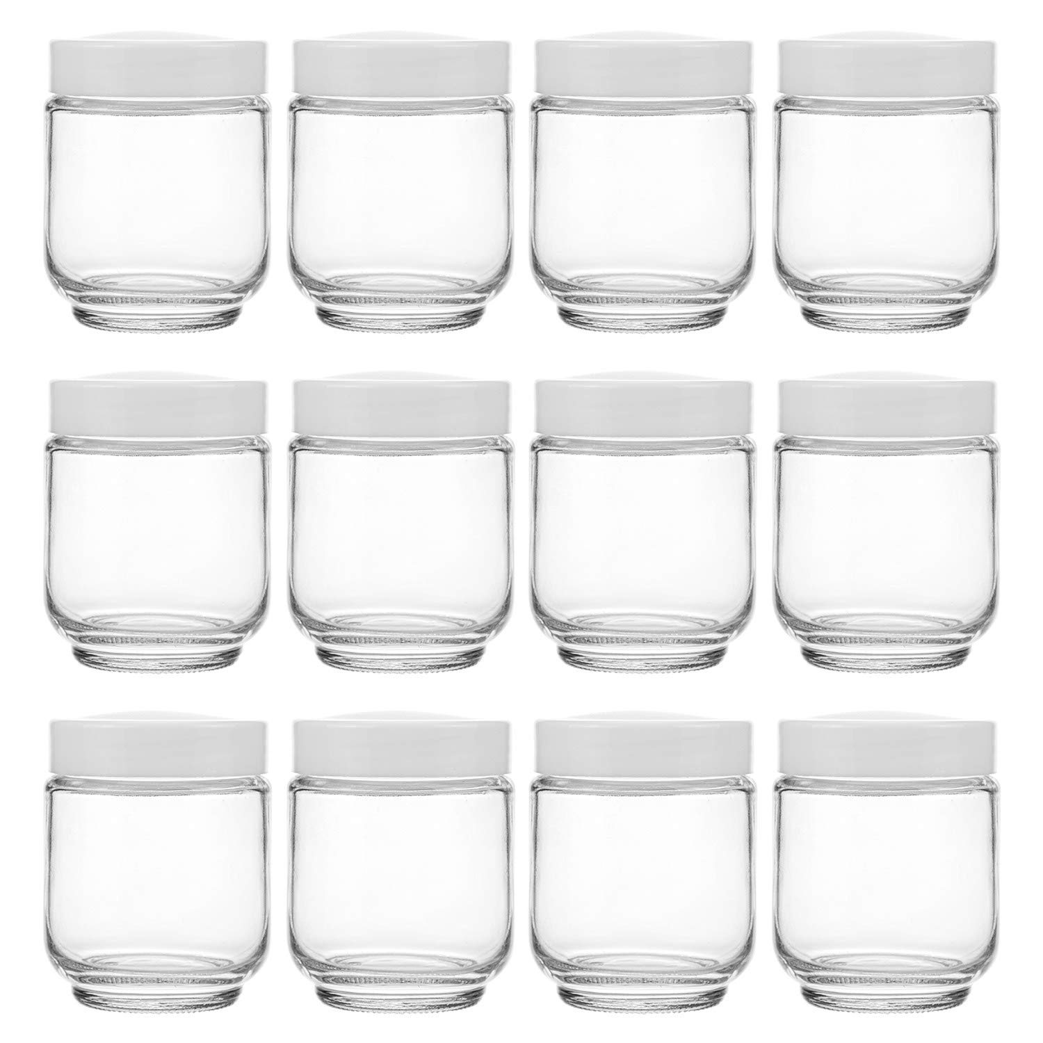 Hedume 12 Pack 6oz Clear Glass Jars with White Lids for Spices, Party Favors, Jams etc.