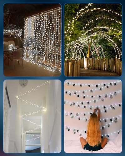 Fairy Lights Battery Operated, Firecracker String Lights Waterproof Silver Wire 5 Feet 60 Led Cluster Starry Lights for DIY Wreath Home Wedding Party Bedroom Mason Jar Holiday Christmas, Pure White
