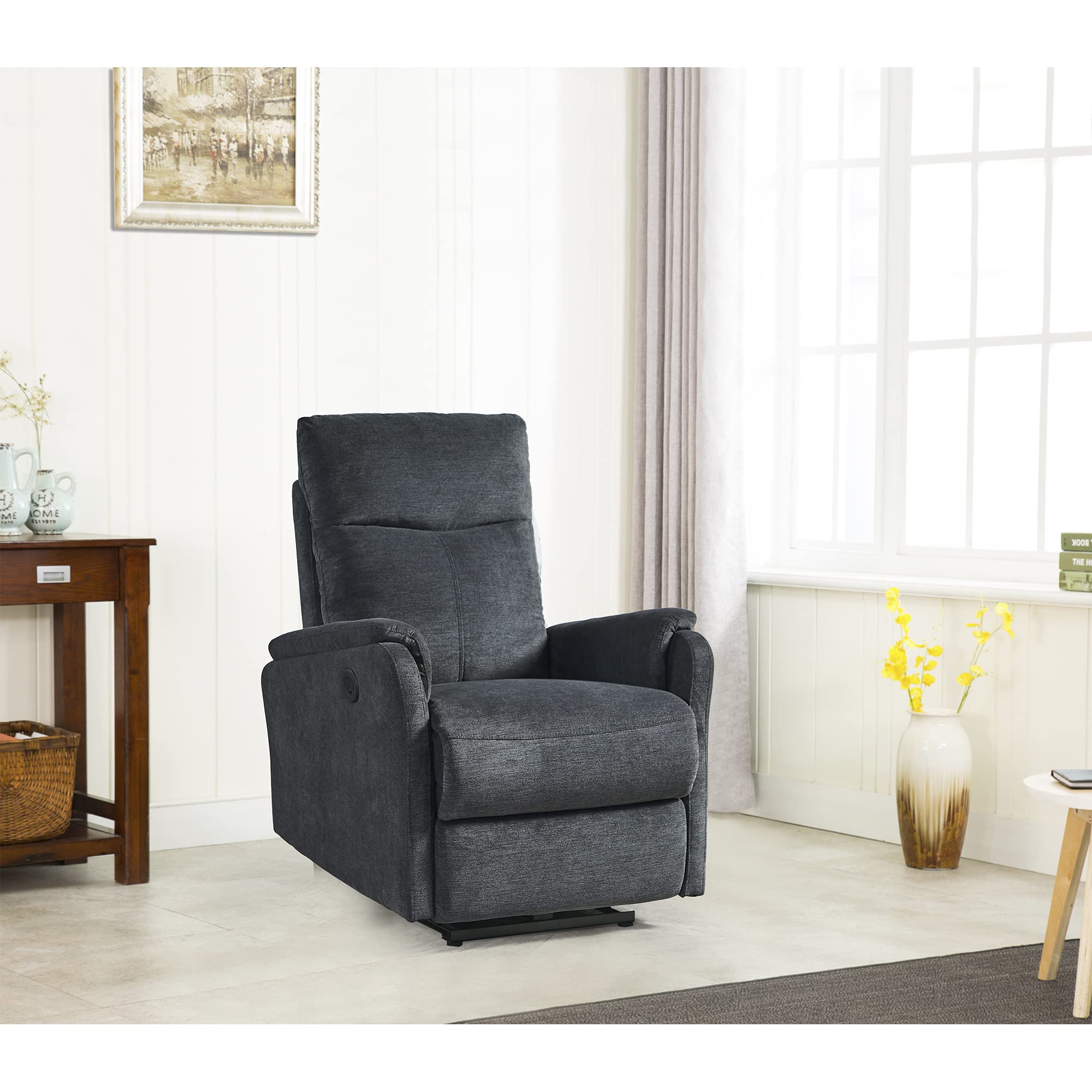 FIQHOME Electric Power, Fabric Single Sofa Recliner Function,Ergonomic Lounge Chair, Home Theater Seating with USB Charge Port for Small Room, Grey, Dark Gray