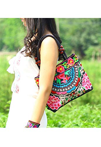 Embroidered Canvas Top Handle Handbags for Women,Ladies Casual Vintage Handbag Tote Bag