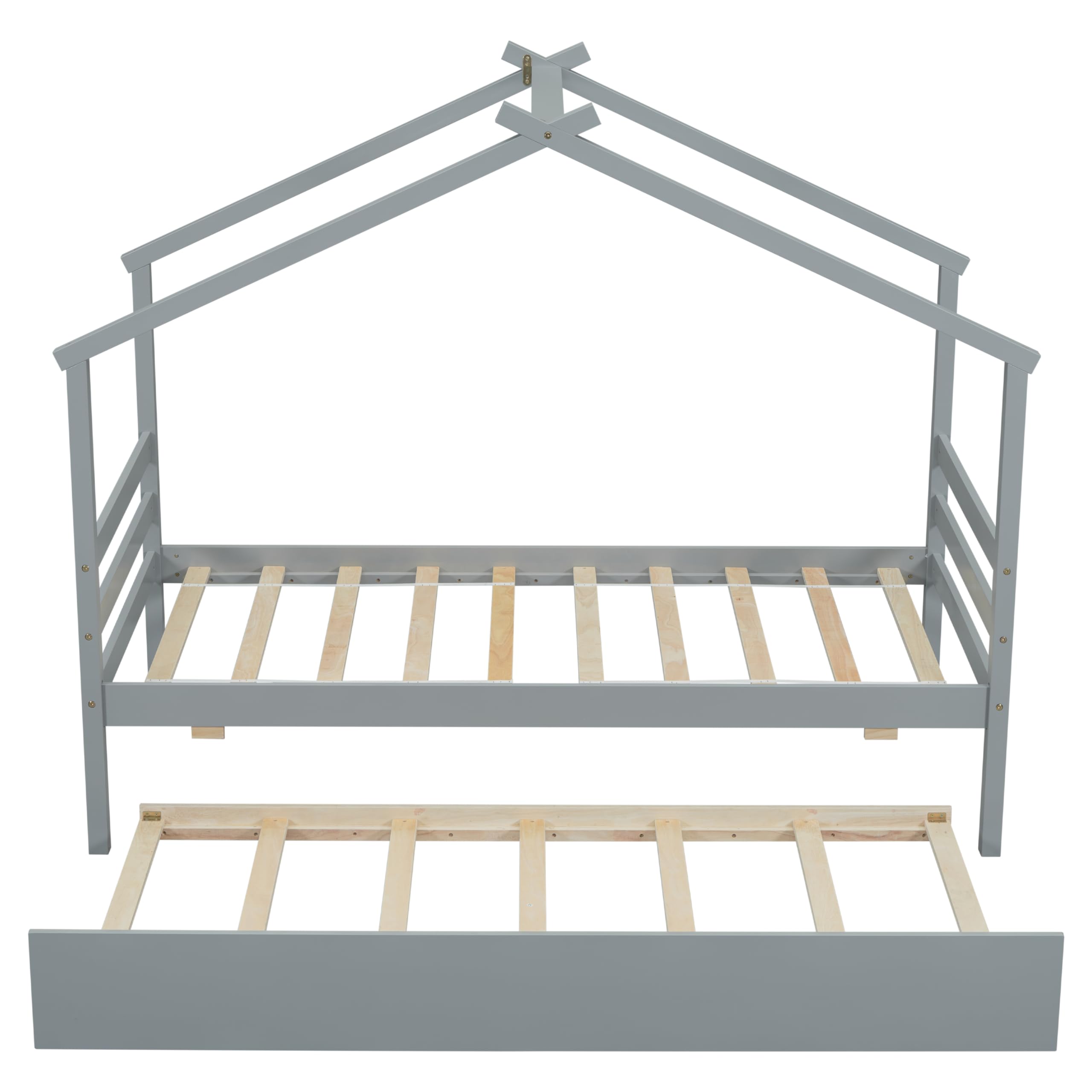 Twin Size House Bed for Kids, Adorable House Bed Frame with Trundle, Twin Playhouse Platform Bed for Boys,Girls(Twin,White)