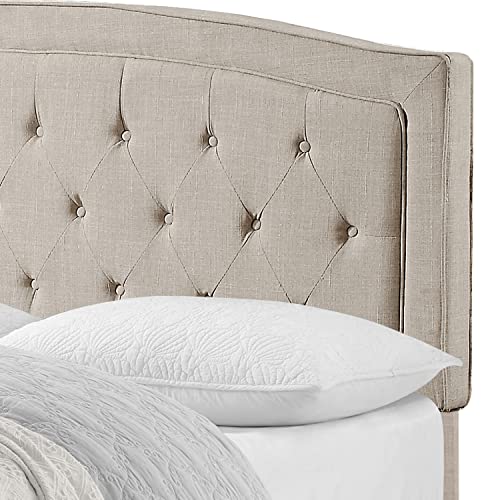 Rosevera Layla Panel Bed Frame with Adjustable Button-Tufted Headboard for Bedroom/Linen Upholstered/Wood Slat Support/Easy Assembly,Queen,Warm Beige