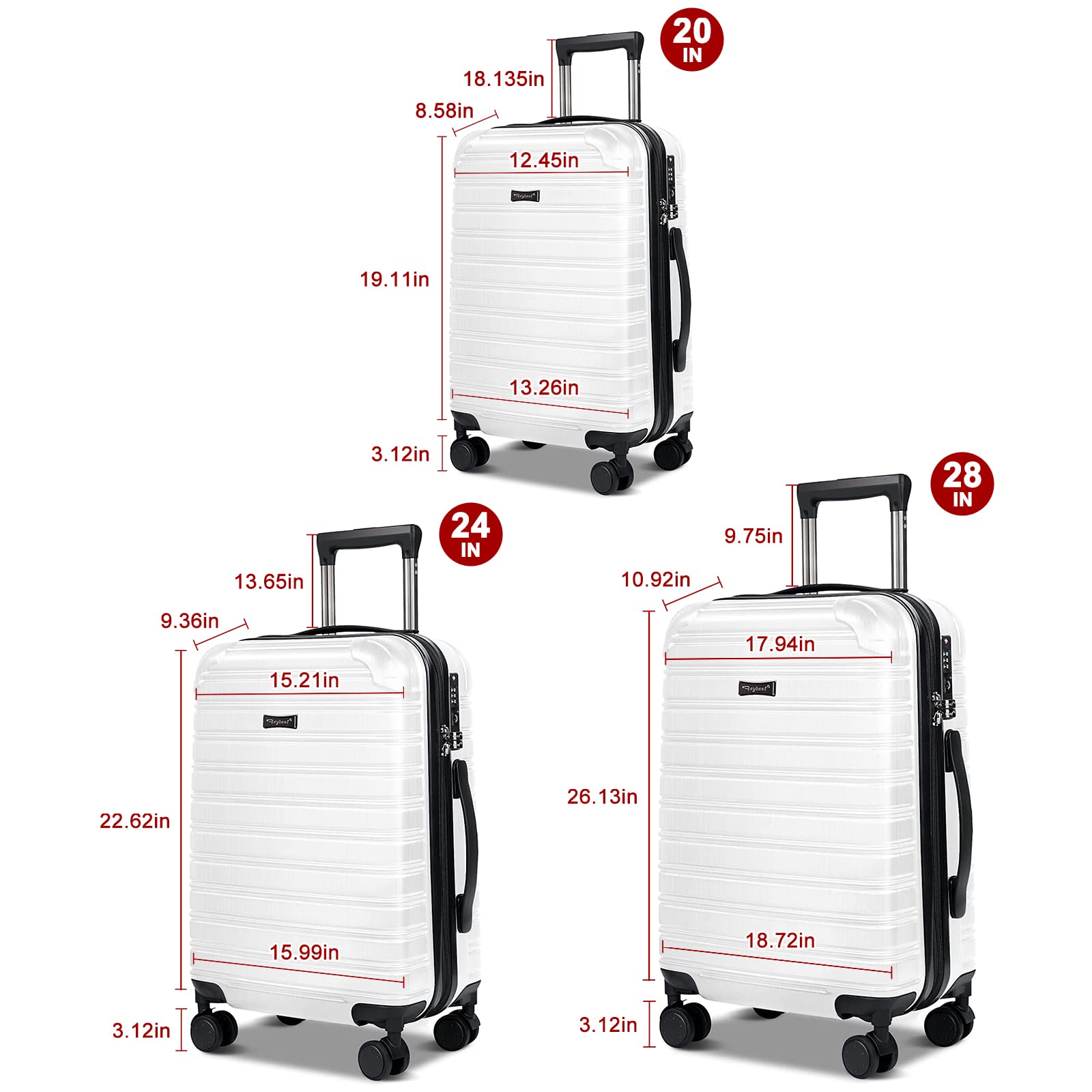 Feybaul Luggage Sets (Only 28in Expandable) Carry on Suitcase with Spinner Wheels,White