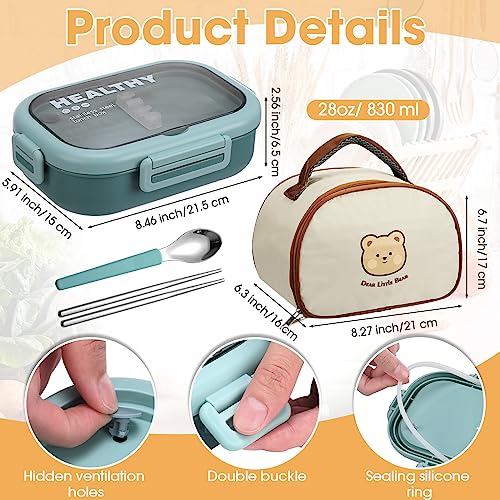 Roshtia 2 Pcs Stainless Steel Leakproof Bento Lunch Box, 28 oz 2 Compartment Metal Portion Control Food Container with Lunch Bag and Utensil Set, BPA Free, Pink and Green