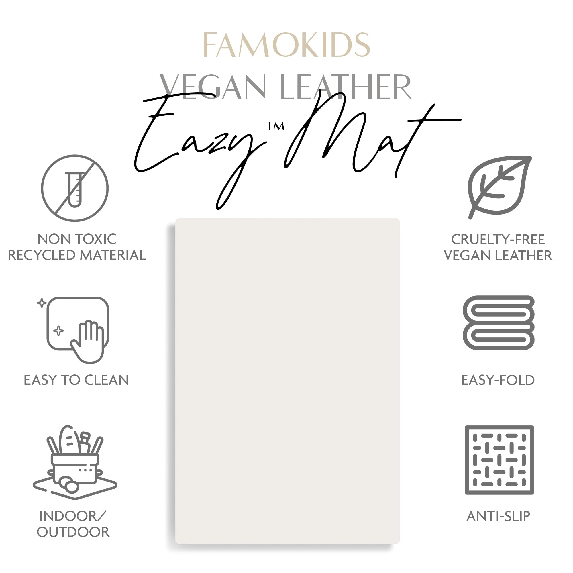Famokids - Eazy Vegan Leather Kitchen Mat, Baby-Safe Kitchen Floor Mat, Non Slip Kitchen Floor Mats, Waterproof Mat for Kitchen Floor, Baby Playroom, & More, Rectangle, 2 x 4 ft, Pearl