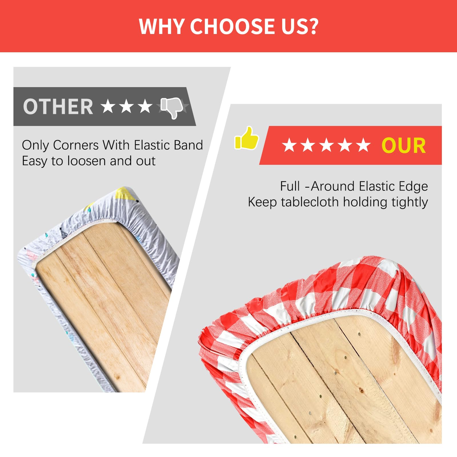 Raweao Picnic Table Cover with Bench Covers - 3 Piece Fitted Picnic Table Cover with Elastic Band and Flannel Backing, Picnic Table Cover for Outdoor, BBQ, Camping (30 X 72 Inch, Red)