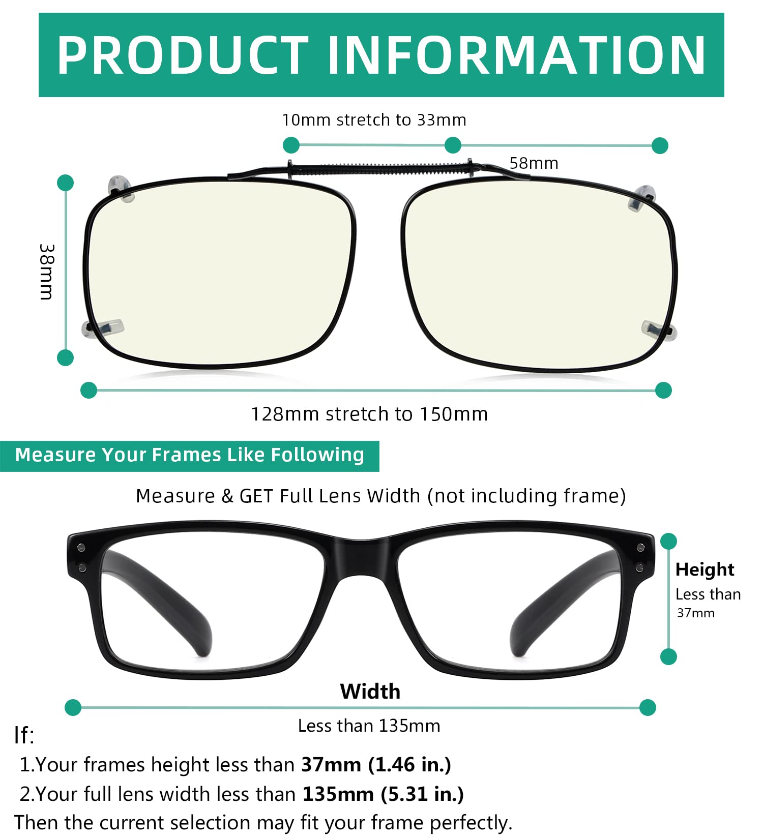 Eyekepper Large Clip On Sunglasses Polarized Lens Width 54 * 37MM