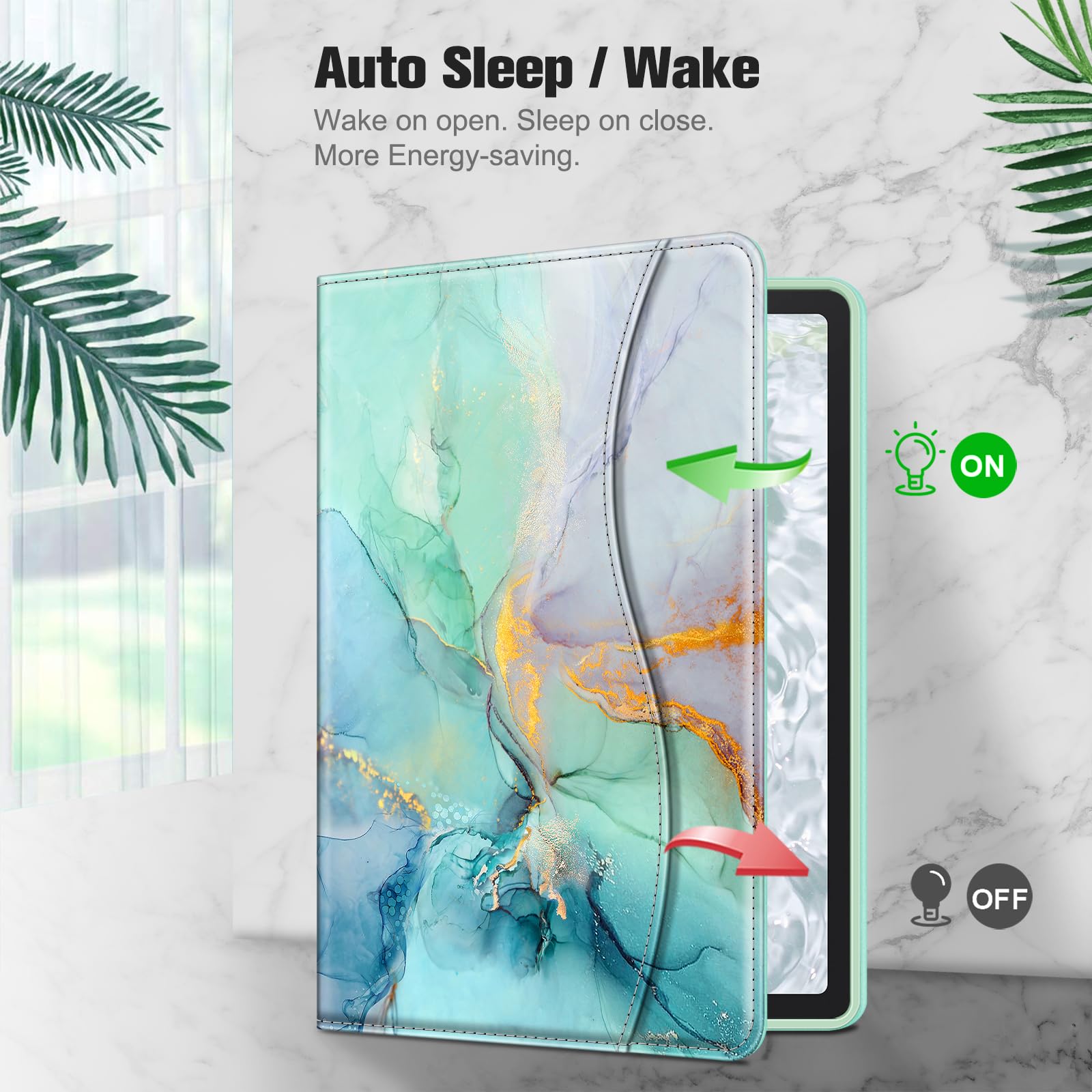 Fintie Case for Samsung Galaxy Tab S6 Lite 10.4 Inch 2024/2022/2020 with S Pen Holder, Multi-Angle Viewing Soft TPU Back Cover with Pocket Auto Wake/Sleep, Emerald Marble