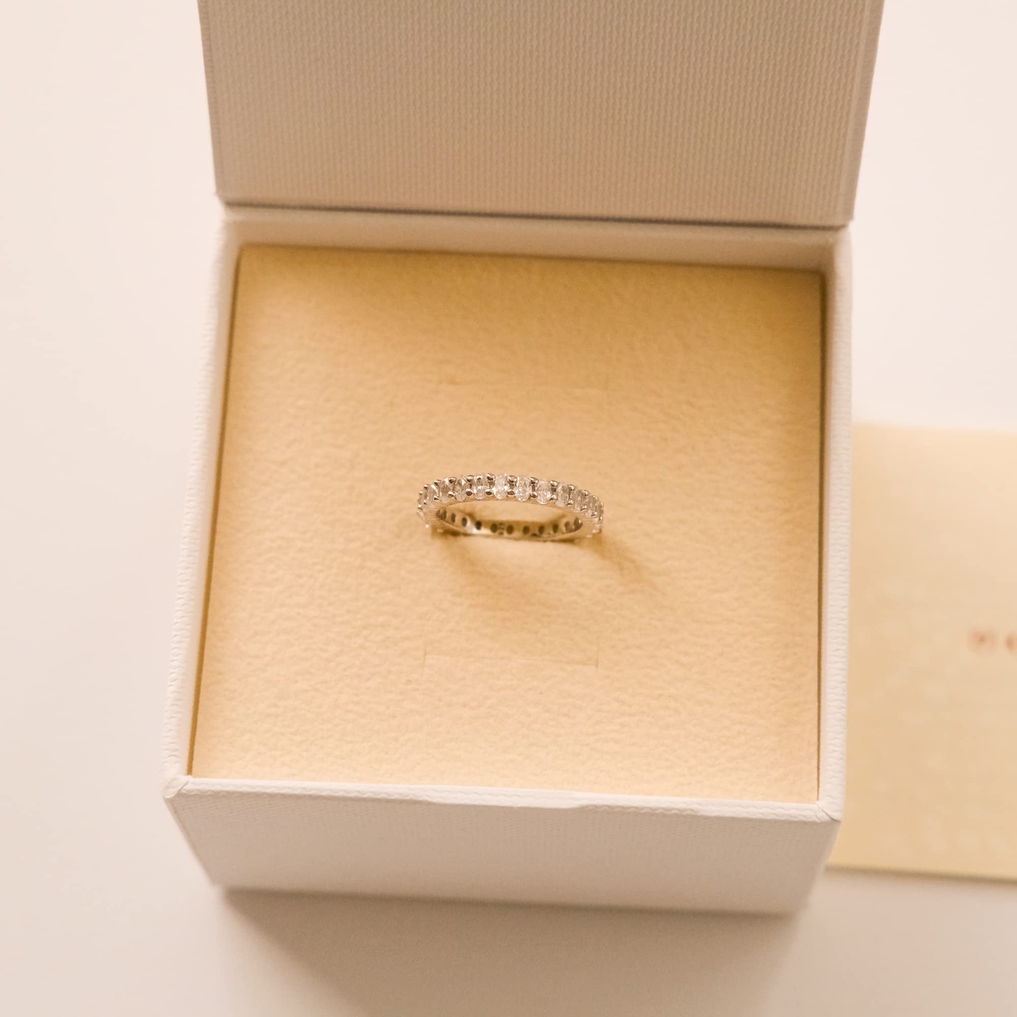 espere Rhodium Plated Sterling Silver Oval Cut CZ Stacking Eternity Ring Full Eternity Band | 3mm Cubic Zirconia Wedding Band Women's Stackable Promise Rings