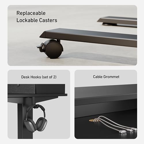 FEZIBO 48 x 24 Electric Standing desk Adjustable Height with 4 Drawers, Sit Stand Desk with Storage Shelf, Rising Desk with Splice Board, Black Frame/Rustic Brown Top, 48 inch