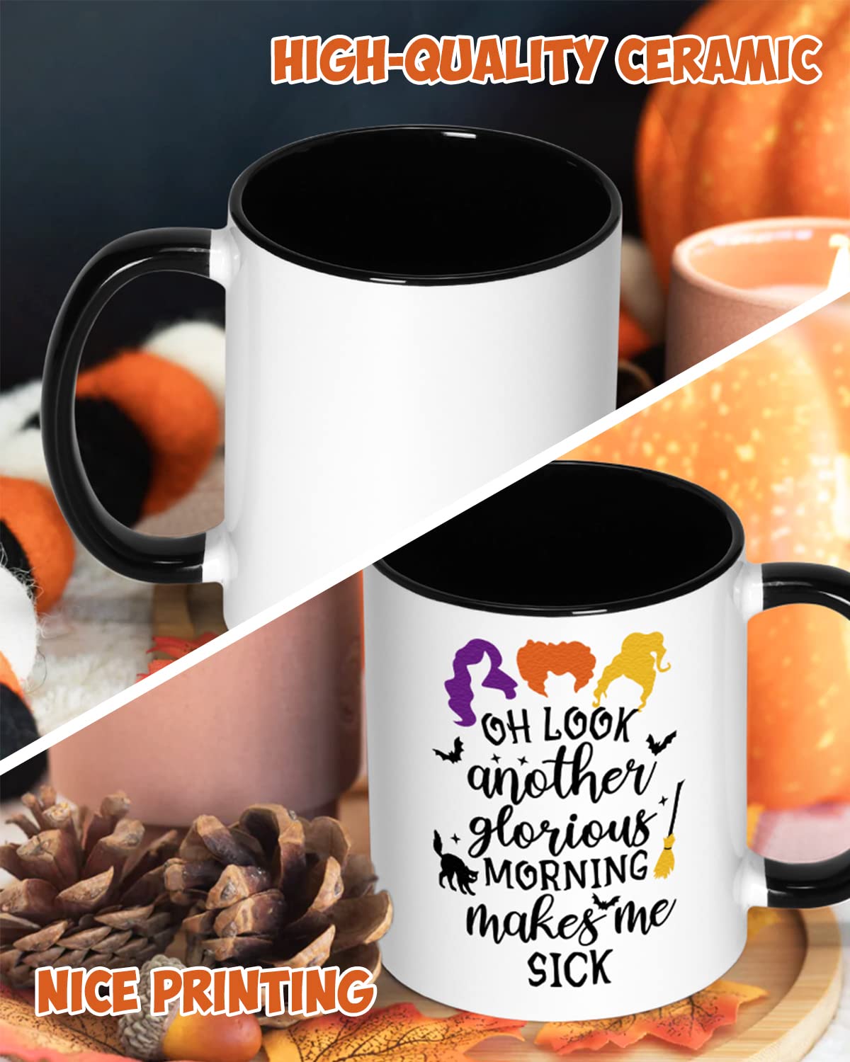 Halloween Coffee Mugs Set of 2 Witch Cup Fall Mugs Coffee Gift Funny Novelty Halloween Tea Cups Farmhouse Autumn Tiered Tray Decorations Present Treat or Trick Couple Halloween