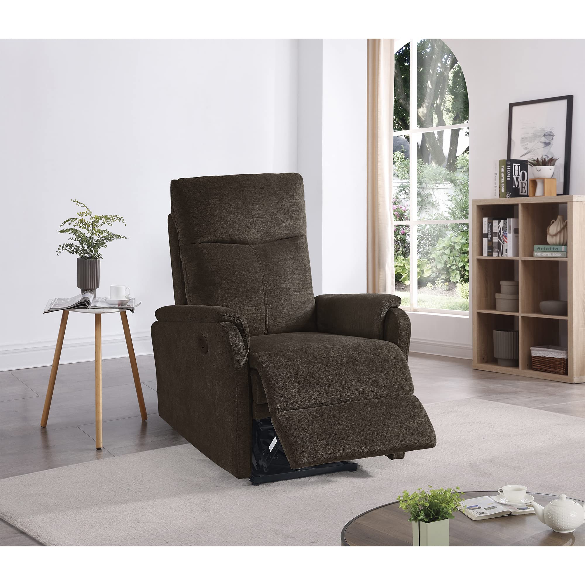 FIQHOME Electric Power, Fabric Single Sofa Recliner Function,Ergonomic Lounge Chair, Home Theater Seating with USB Charge Port for Small Room,Dark Brown