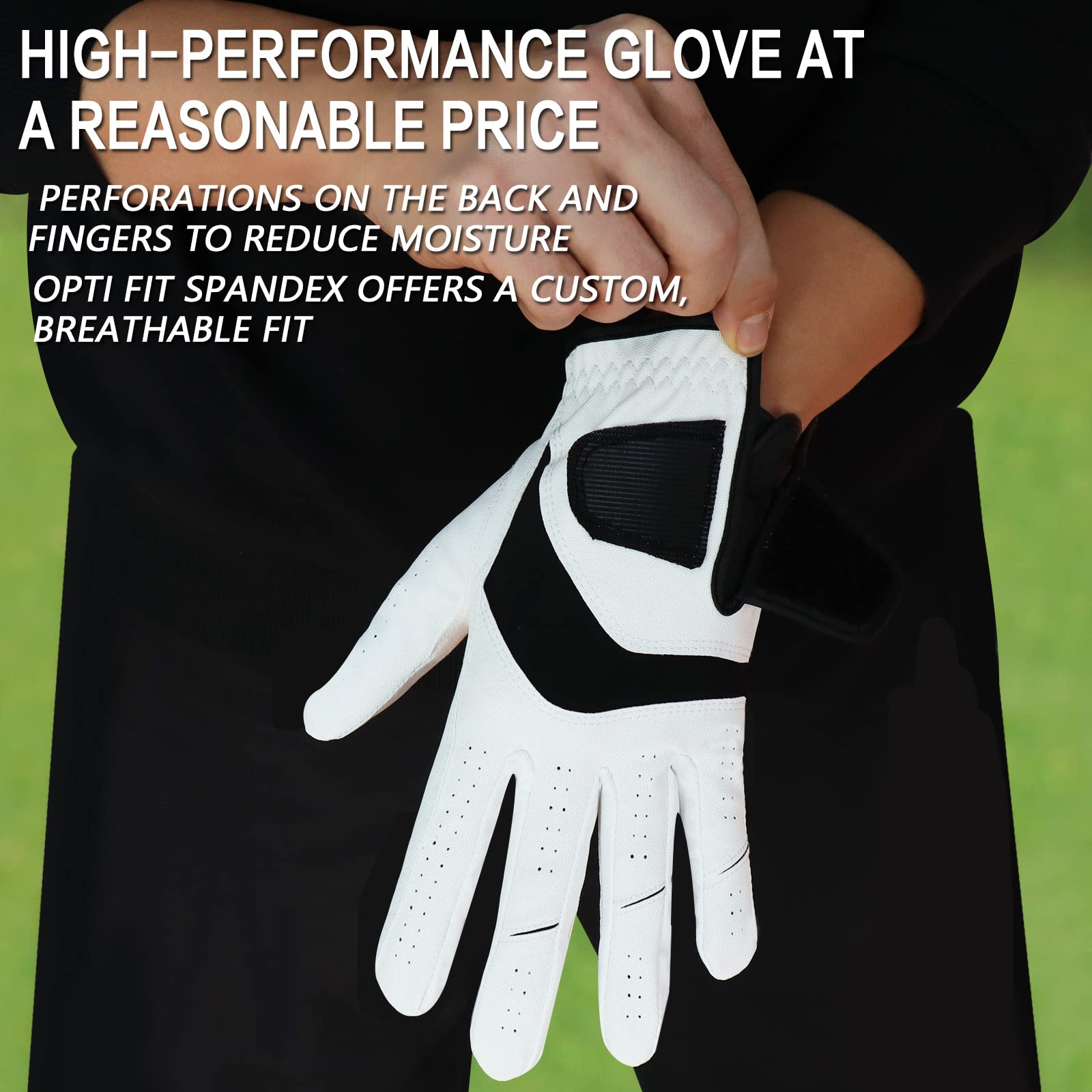 FINGER TEN Golf Gloves Men Left Hand Right with Ball Marker Pack, Mens Leather Golf Glove All Weather Grip, Fit Size Small Medium ML Large XL (White(Men Gloves), Medium(Worn On Left Hand))