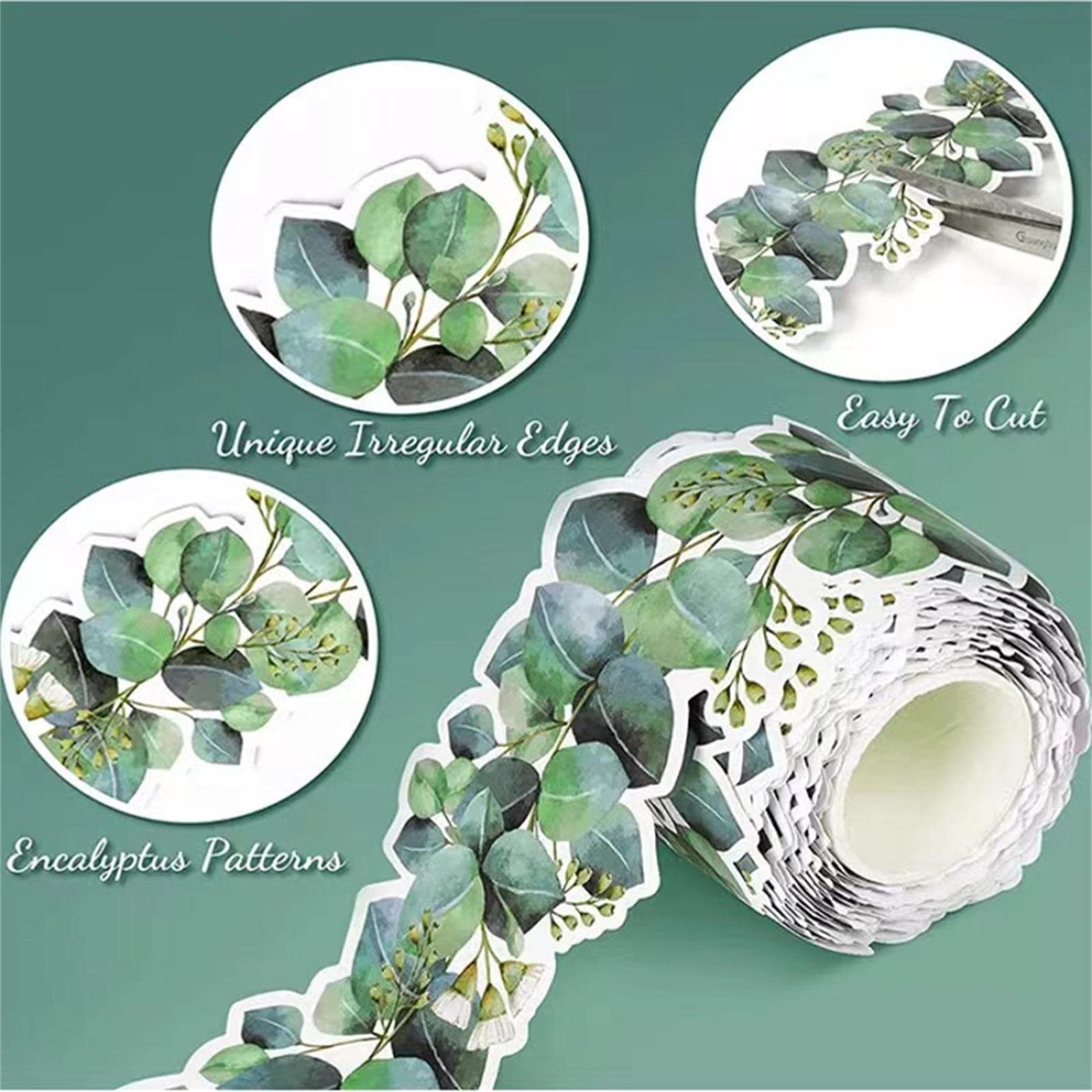 Eucalyptus Leaf Flower, Eucalyptus Green Scalloped Rolled Border Trim, 49.21ft Eucalyptus Border Bulletin Board, Announcement Border Sticker Blackboard, Decorate Bulletin Boards Walls Desks Windows