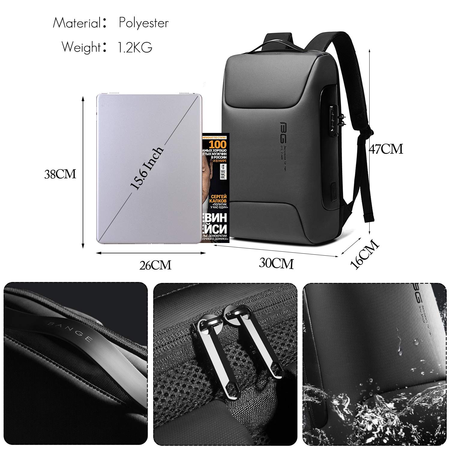 FANDARE Laptop Backpack Business Anti-Theft Daypacks Travel Large Backpack with USB Charging Port Waterproof College Computer Bag for Women & Men Fits 15.6 Inch Notebook Gray