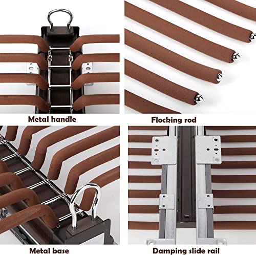 Nisorpa Pull Out Trousers Rack Double-Row 22 Arms Steel Pants Rack Closet Pull Out Pants Organizers Top Mounted Trousers Rack Space Saving for Cloakroom Wardrobe Bedroom, 23.4x18x5.7 Inch (Brown)
