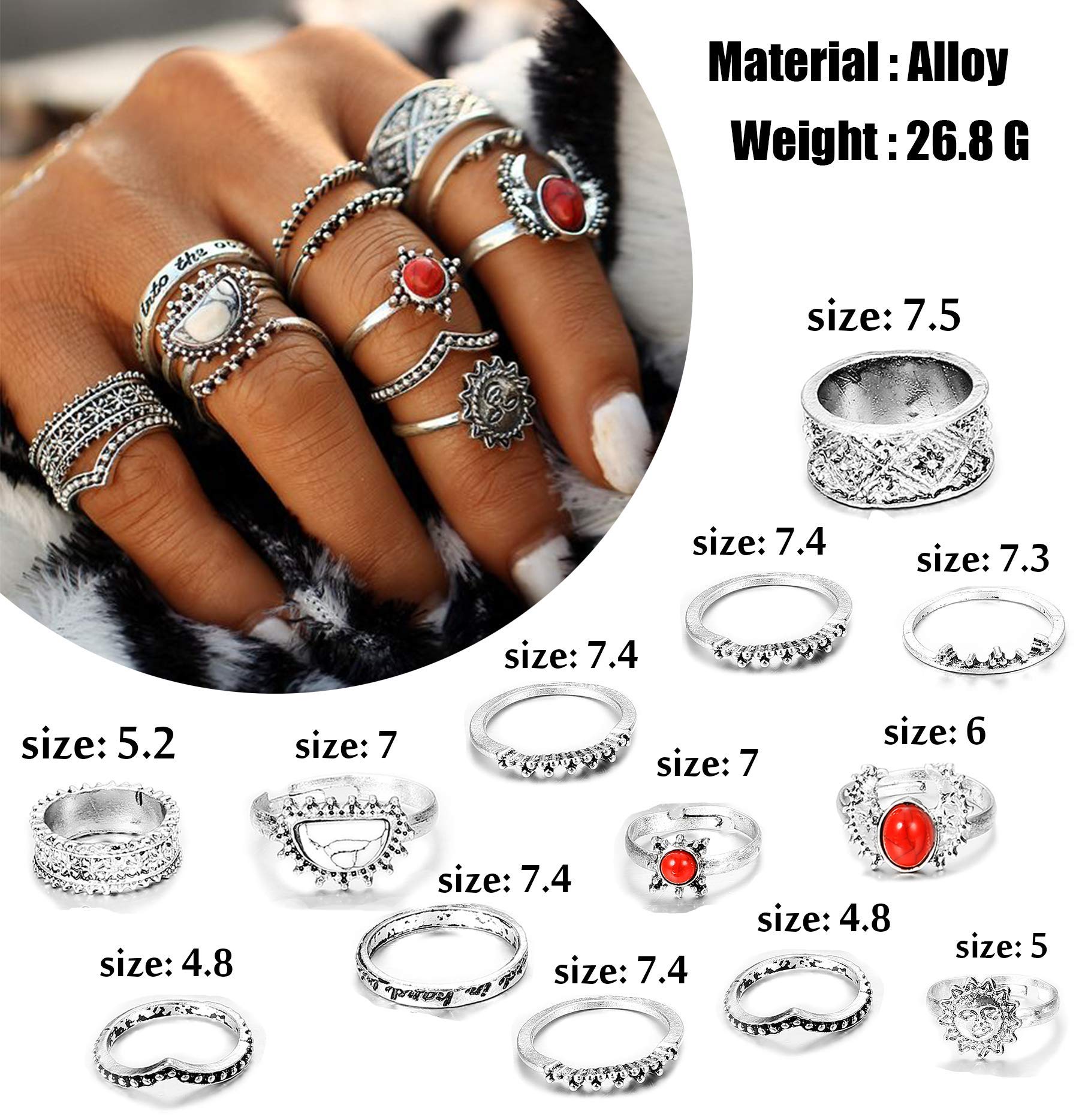 FIBO STEEL 118 Pcs Knuckle Rings Set Vintage Hollow Rings Stackable Finger Rings for Women