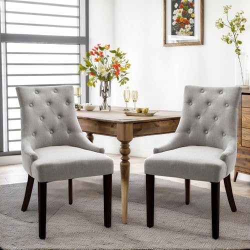 Fangflower Button Tufted Parsons Dining Chairs Set of 2 with Upholstered Fabric, High Back, Padded Seat for Kitchen Living Room Lounge, Beige