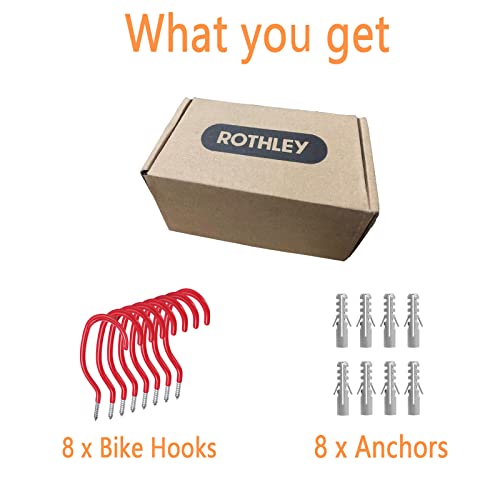 ROTHLEY Garage Hooks Heavy Duty : Bike Hooks for Garage Wall Ceiling Thickened Vinyl Coating Bike Hangers for Garage Large Screw in Storage Hooks Bicycle Hooks for Hanging in Garage (8 Pack,Red)