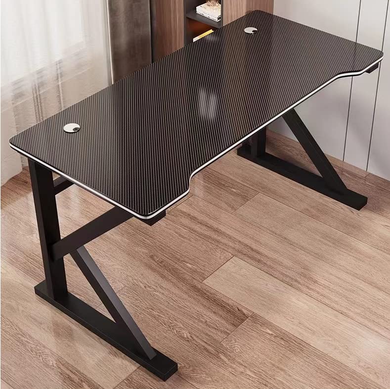 Finghin Simple Gaming Desk K Shaped Gamer Workstation, Home Computer Carbon Fiber Surface Gaming Desk PC Table-X