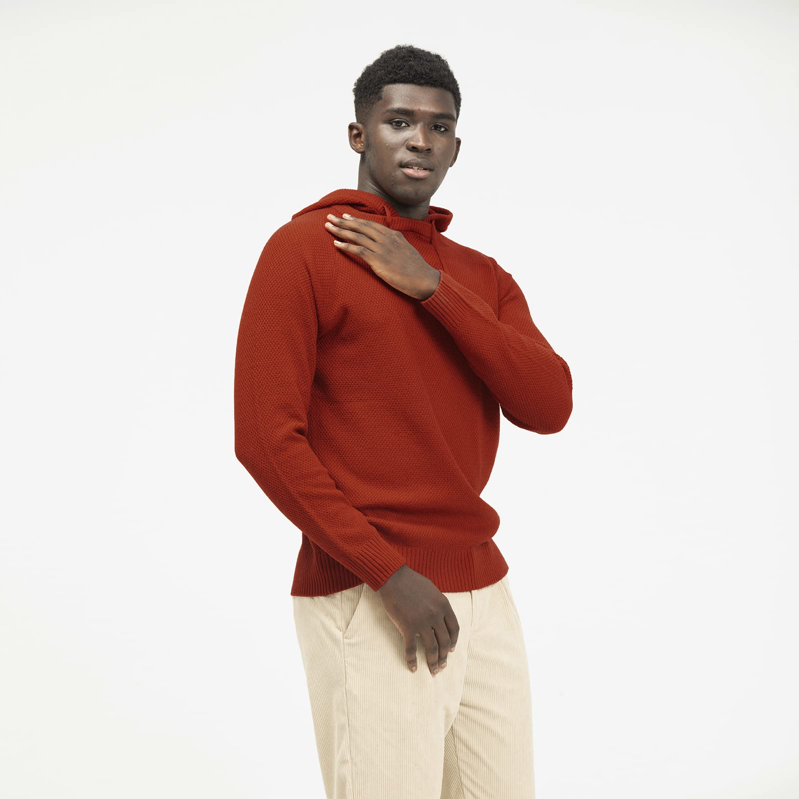 Faburecoa Men's Polyana Cashmere Crewneck Pullover Hoodie Sweater Pique Knit with Long Sleeve
